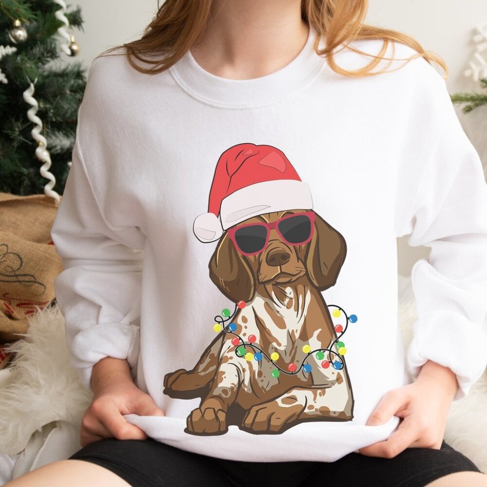 Christmas German Shorthaired Pointer Gsp Wearing A Sa… - Gem